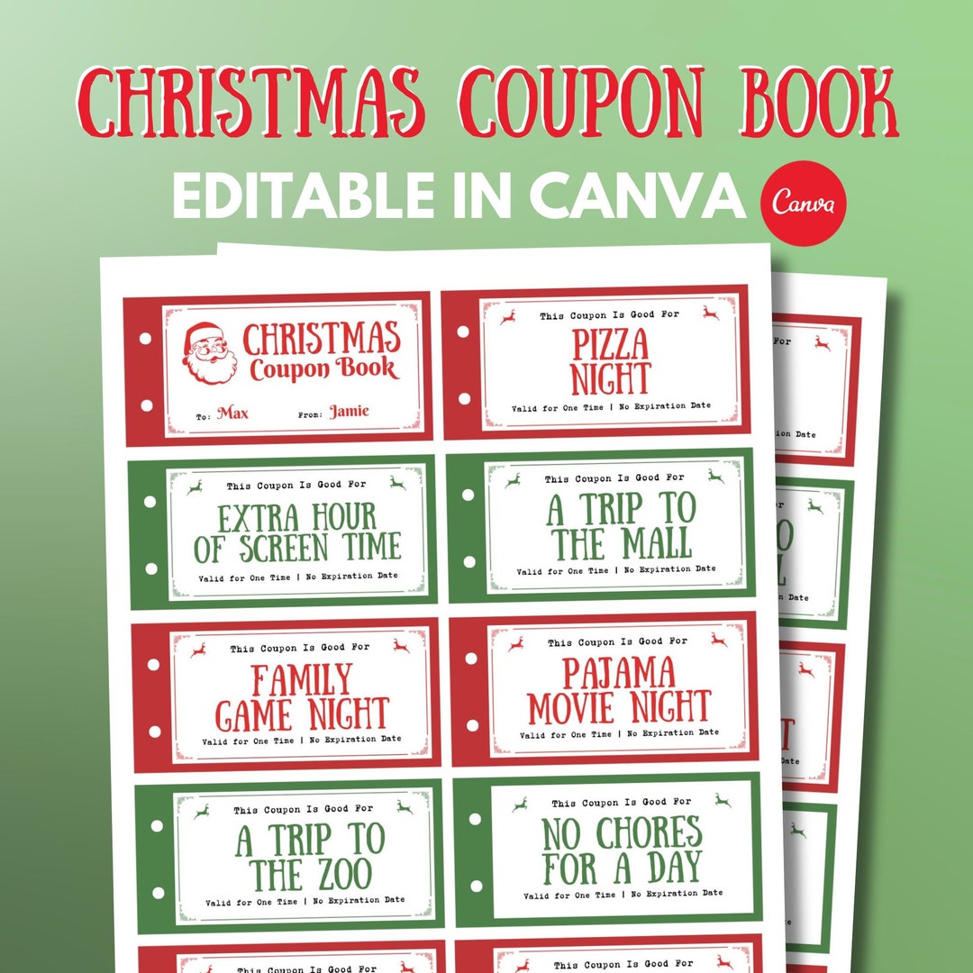 Christmas Coupon Book Editable in Canva, Custom Holiday Reward Coupons ...