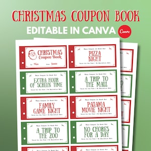 Christmas Coupon Book Editable in Canva, Custom Holiday Reward Coupons ...