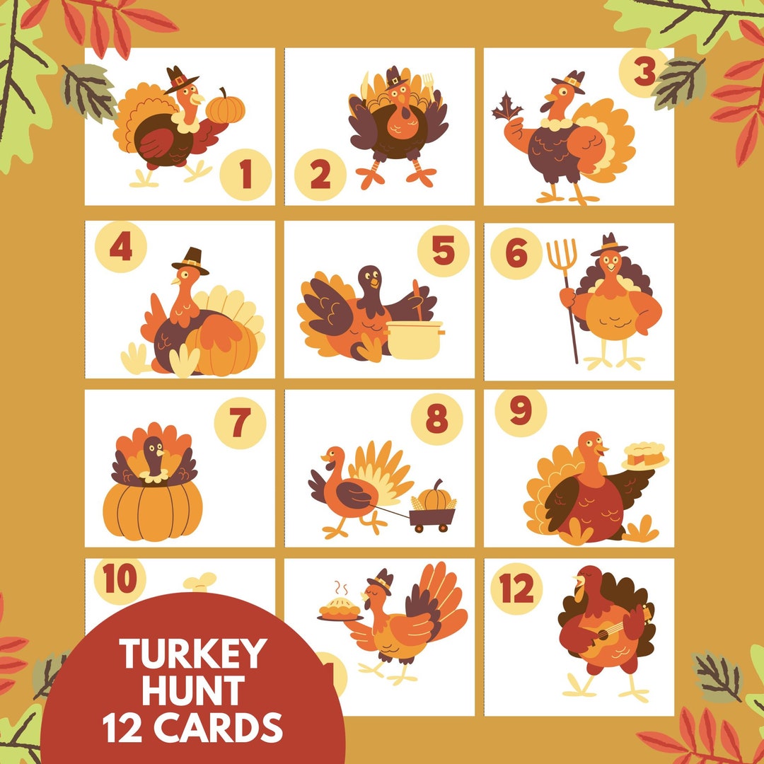 Printable Turkey Hunt Game, Thanksgiving Turkey Scavenger Hunt for Kids ...