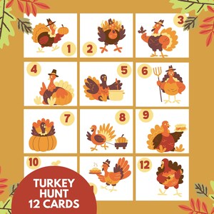 Printable Turkey Hunt Game, Thanksgiving Turkey Scavenger Hunt for Kids ...
