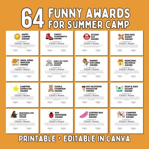 Funny Summer Camp Awards Certificates Editable in Canva, Camp ...