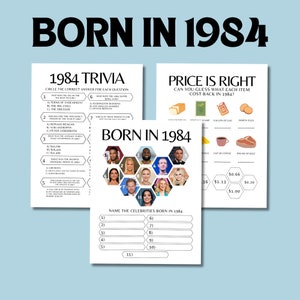 40th Birthday Party Games, Born in 1984 Trivia, Fun Printable 80s Party ...