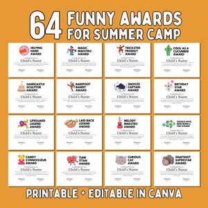 Funny Summer Camp Awards Certificates Editable in Canva, Camp ...
