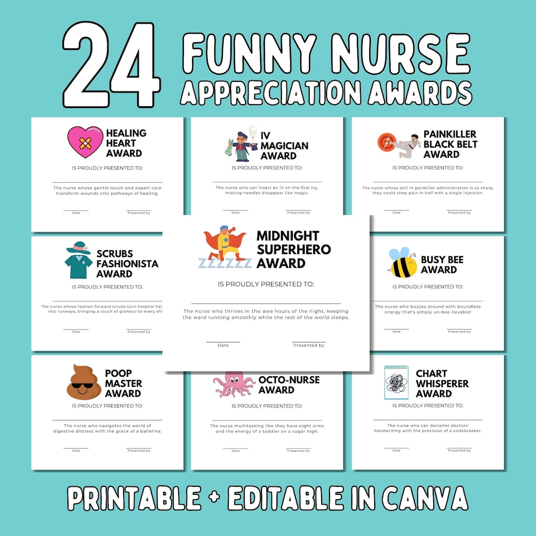 Funny Nursing Award Certificates Editable in Canva, Funny RN ...