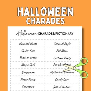 Halloween Charades Game, Printable 70 Cards, Pictionary, Kids and ...