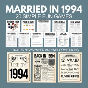 30th Wedding Anniversary Games Bundle, Married in 1994 Party Games ...