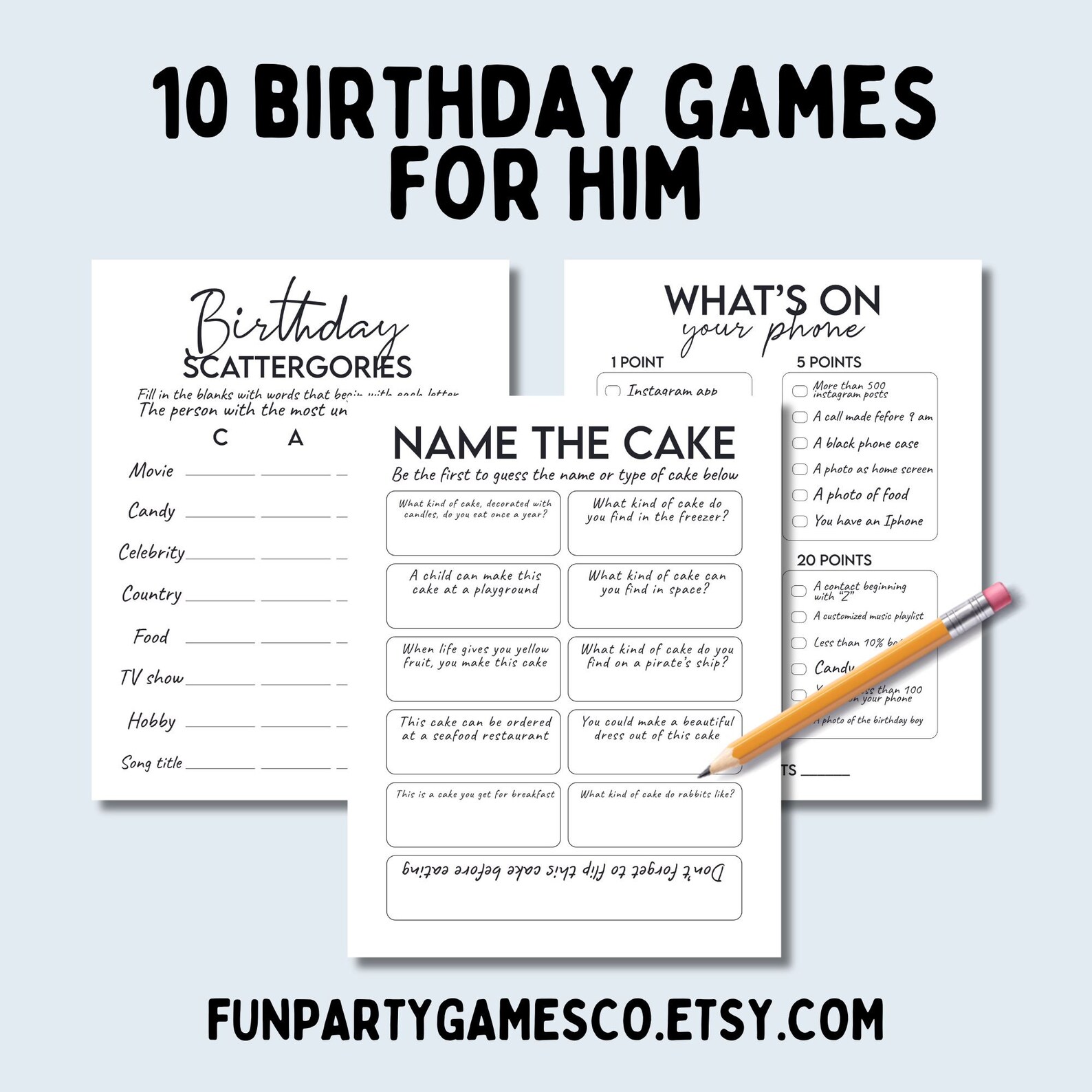 Fun Printable Birthday Games for Him, Icebreaker Games, Modern Birthday ...