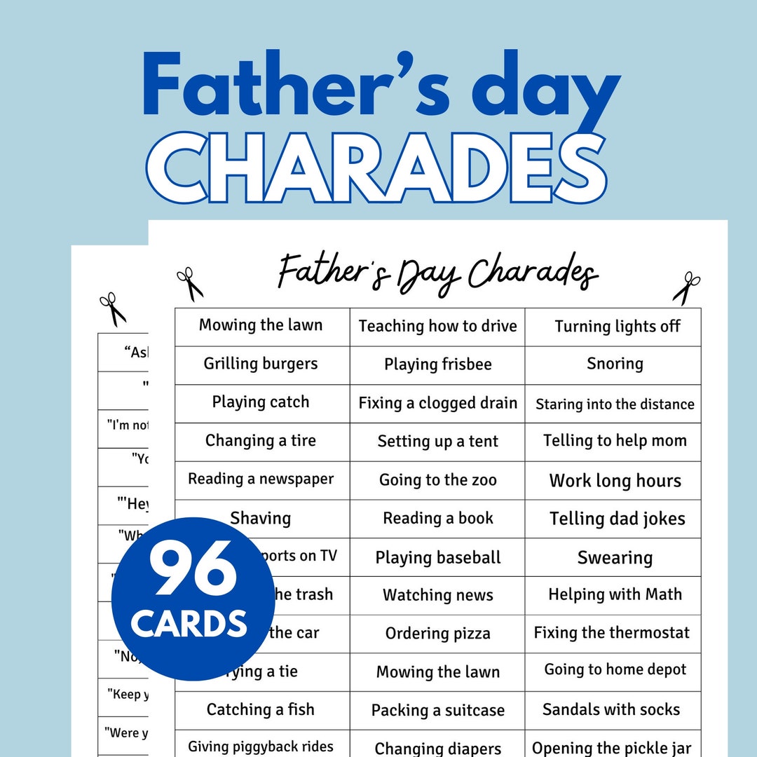 Fathers Day Charades Game Printable, 96 Fun Dad Action Cards for ...