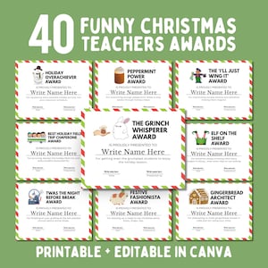 40 Funny Teachers Christmas Award Certificates Editable in Canva ...
