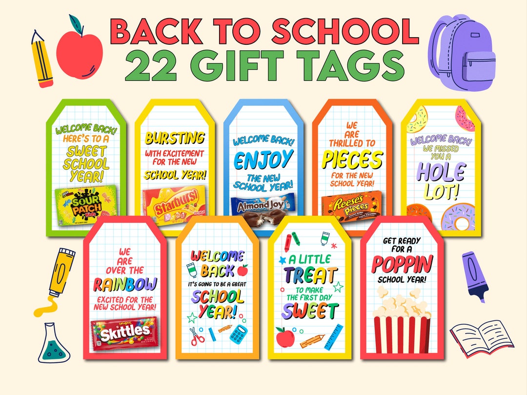 Back to School Candy Gift Tags Bundle First Day of School - Etsy