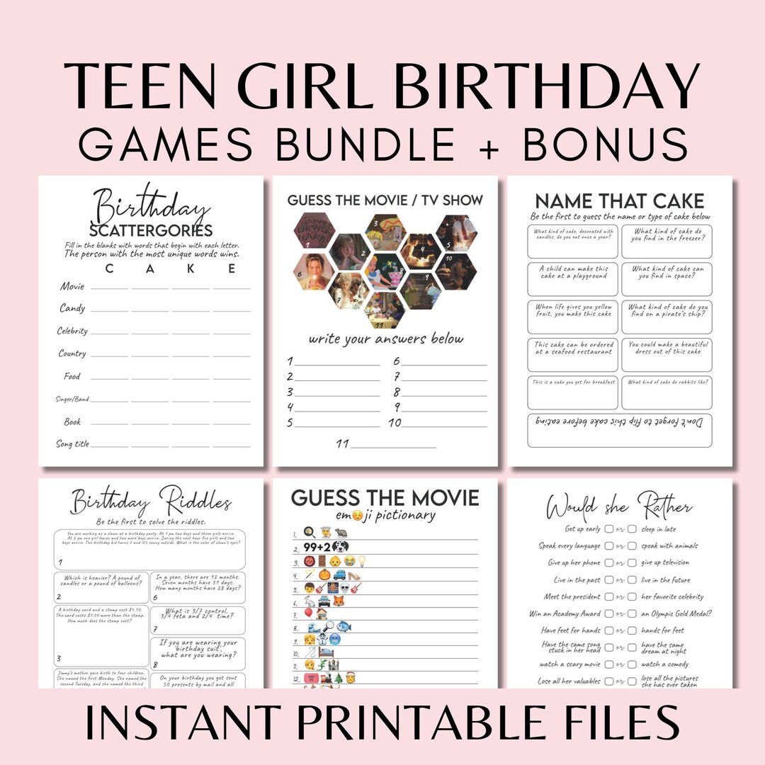 Teen Girl Birthday Party Games Bundle, Fun & Interactive Printable ...