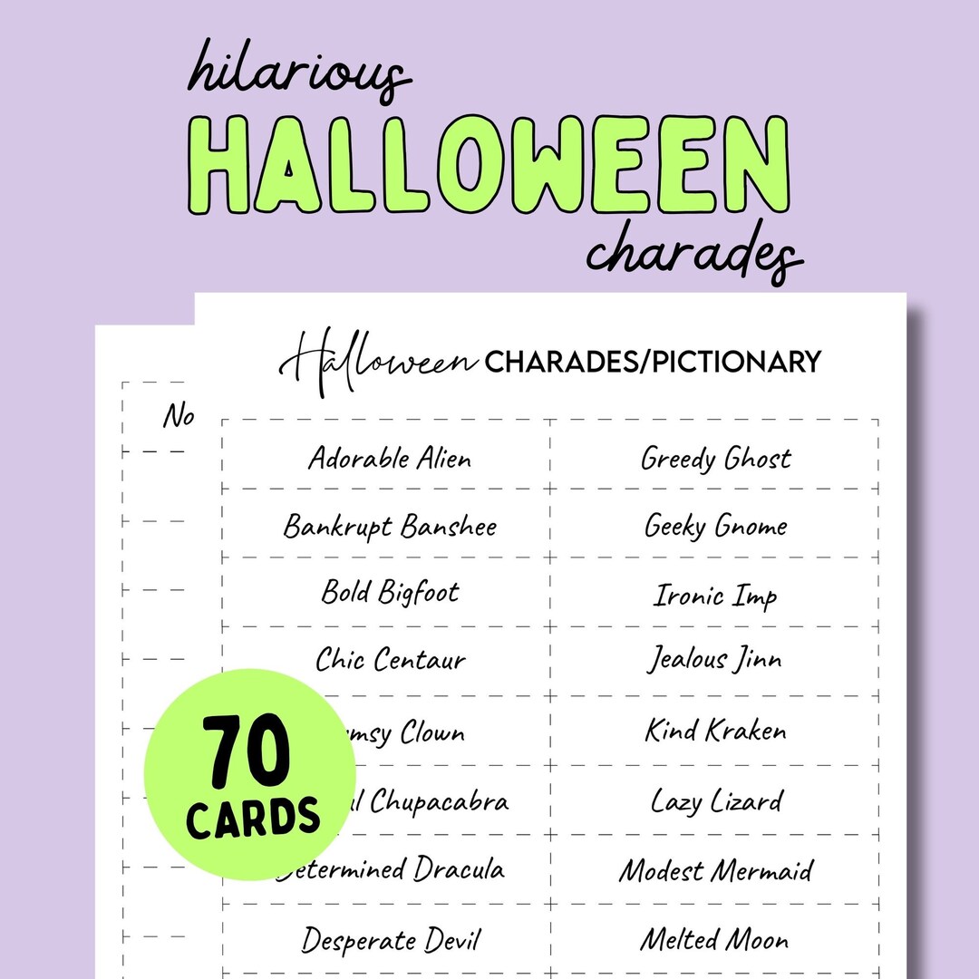 Halloween Charades Game - 70 Fun Printable Challenging Cards ...