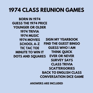 50th Class Reunion Games Bundle, Class of 1974 Fun Ice Breaker Games ...
