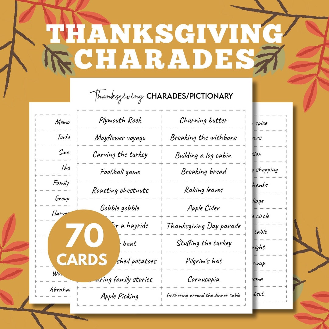 Thanksgiving Charades Game Fun Fall Group Activity For Kids Adults