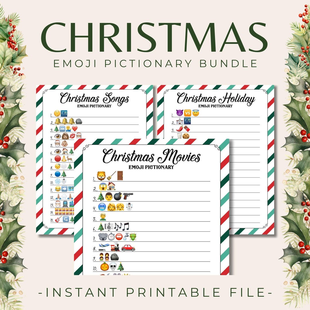Christmas Emoji Pictionary Game Bundle, Guess the Movie & Christmas ...