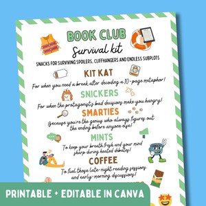 Book Club Survival Kit Editable in Canva, Funny Book Club Gift, Reading ...