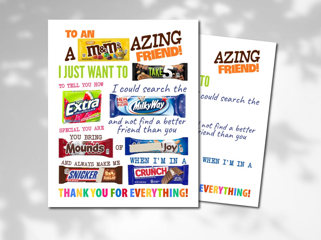 Friend Thank You Candy Poster Printable Candy Gram Poster for Coworker ...