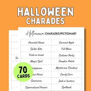 Halloween Charades Game, Printable 70 Cards, Pictionary, Kids and ...