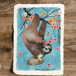A4 / A3 Artistic Print: Cute Lazy Sloth With Coffee - Etsy