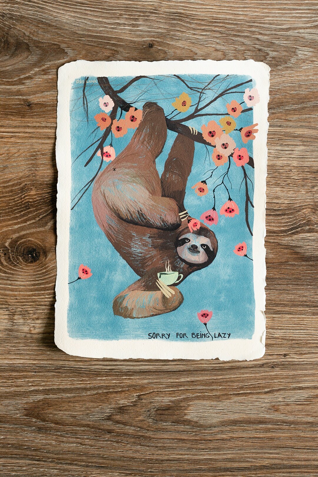 A4 / A3 Artistic Print: Cute Lazy Sloth With Coffee - Etsy