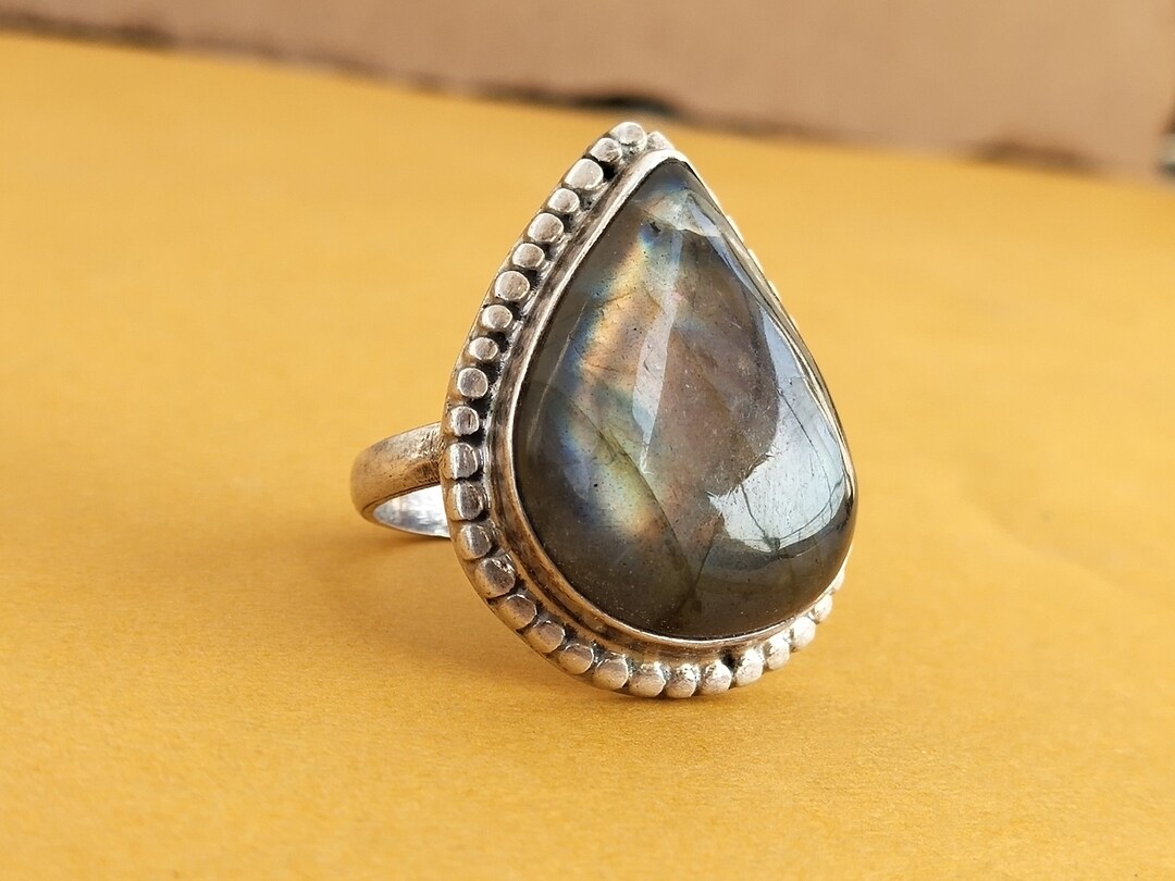 Labradorite Blue Stone Ring , Handmade Middle Finger Ring , Hippie ...