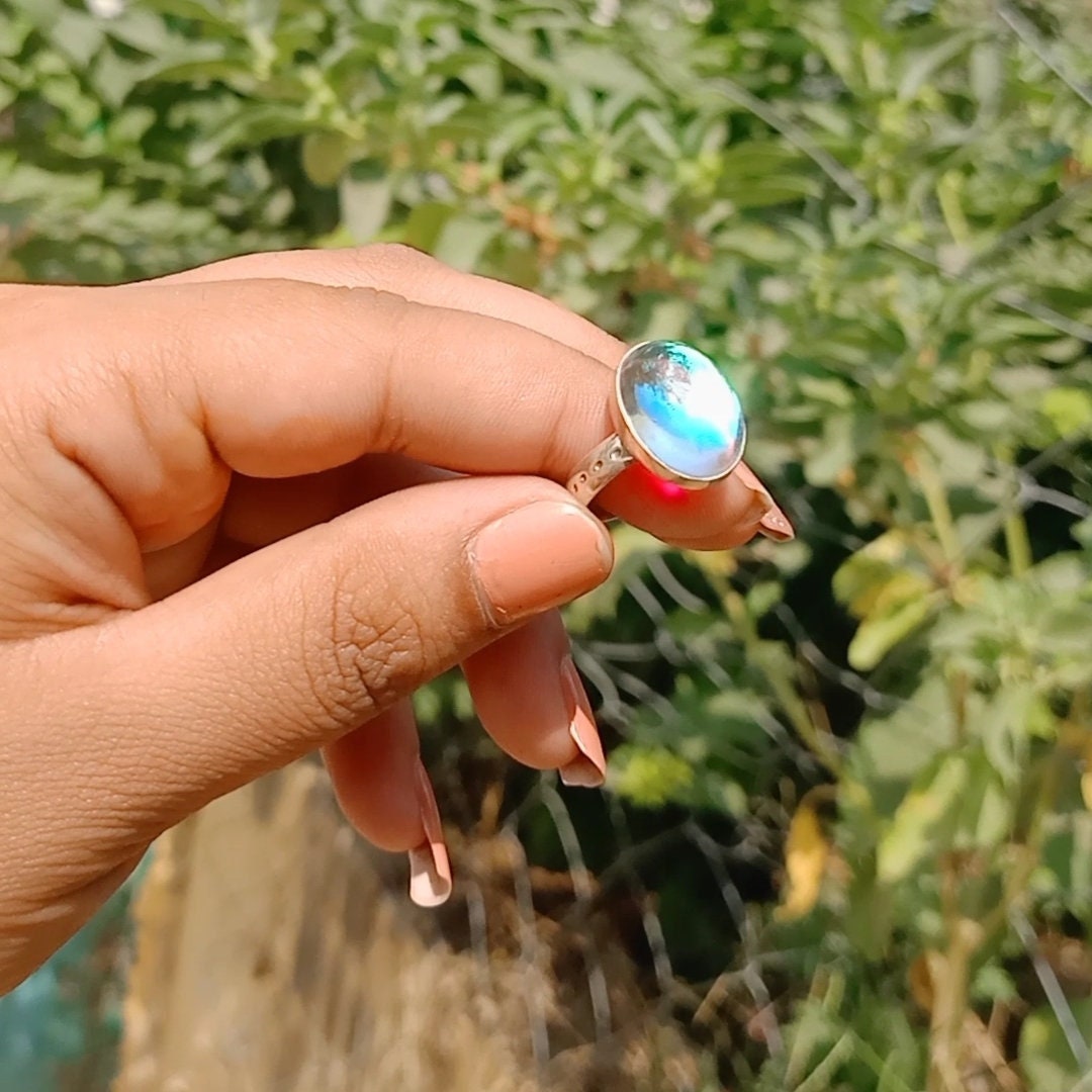 Rainbow Crystal Ring , Unique Bohemian Ring , Unique Silver Ring ...