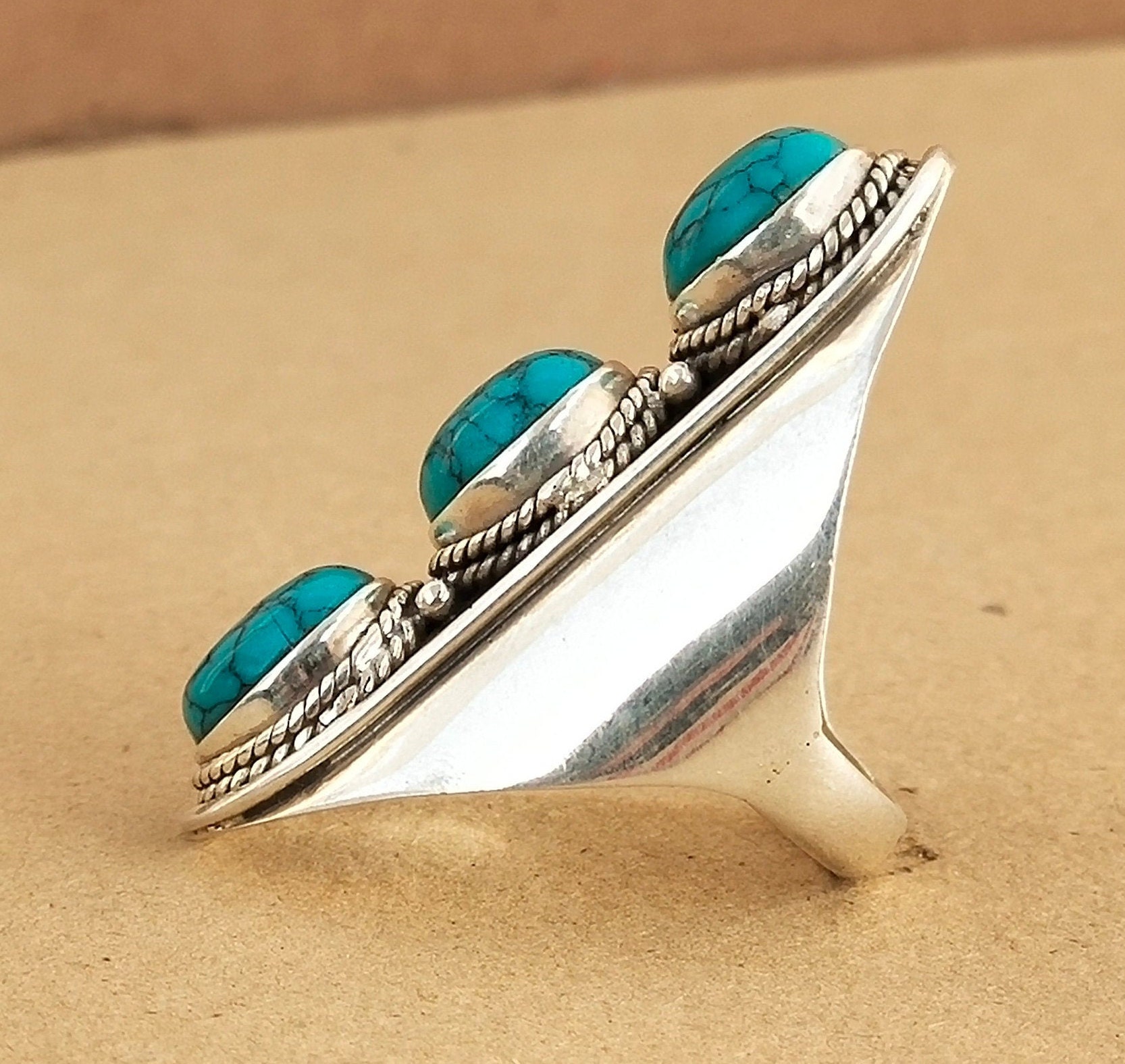 Turquoise Triple Stone Ring Handmade Gemstone Ring - Etsy