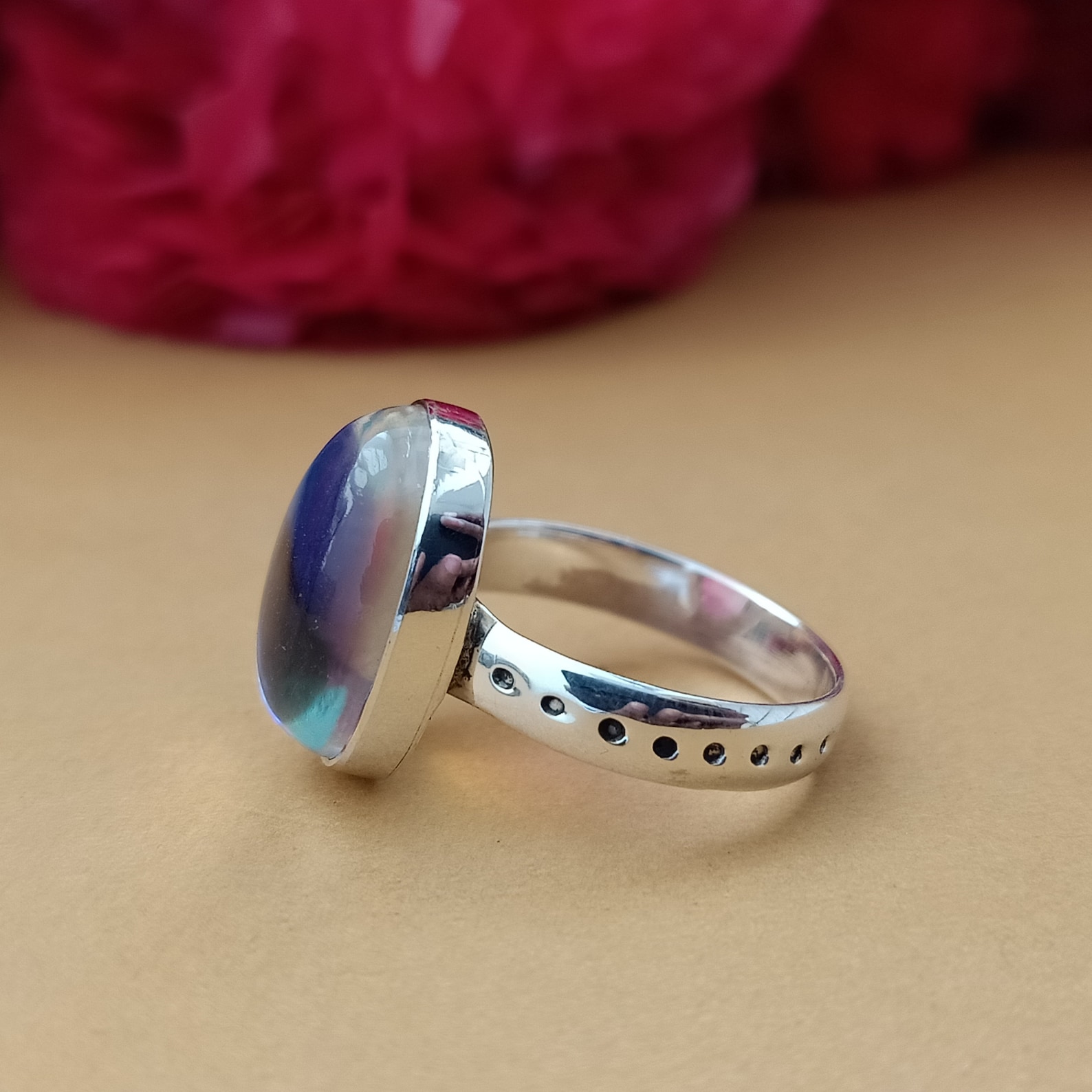 Rainbow Crystal Ring , Unique Bohemian Ring , Unique Silver Ring ...
