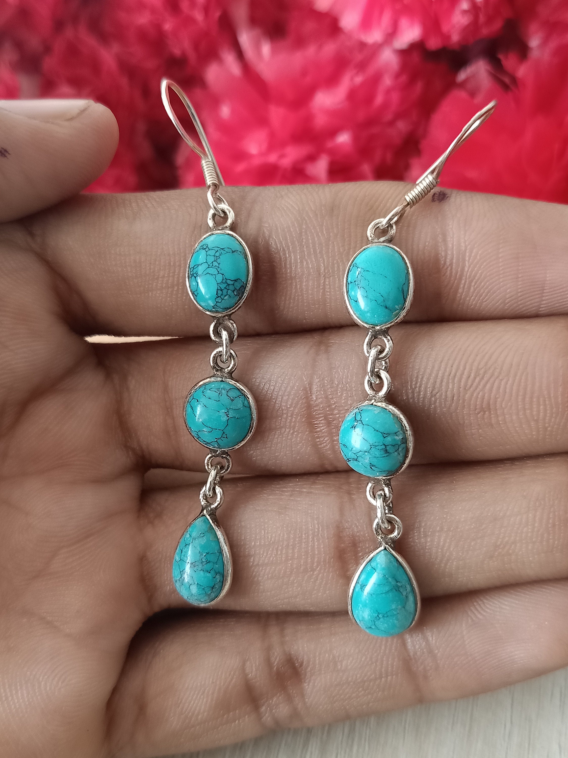 3 Green Turquoise Silver Earring Turquoise Earring Daily - Etsy
