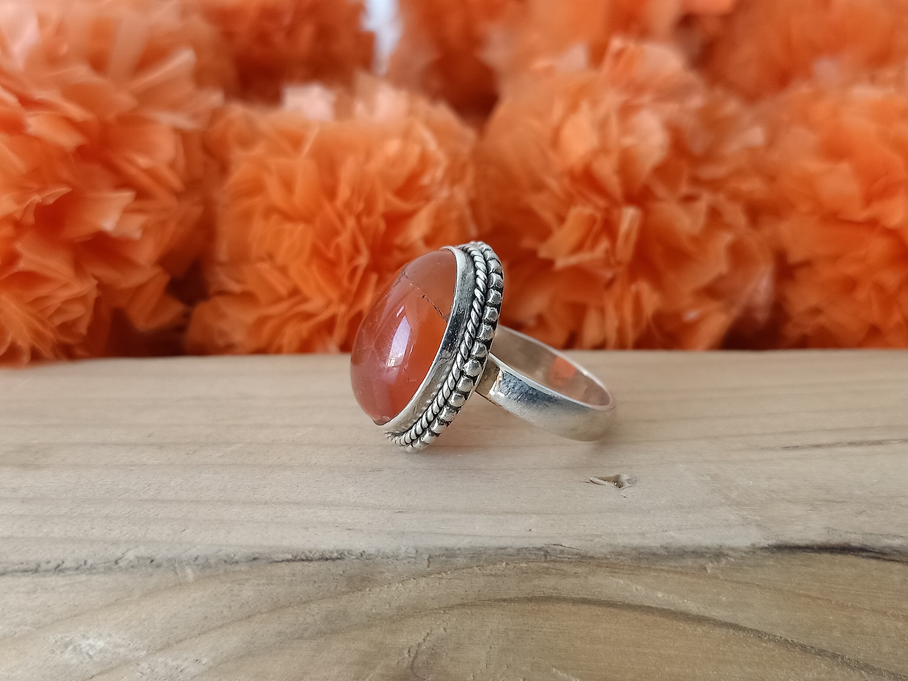 Boho Ring, Karneol Ring , Handgemachter Silberring , Oranger Stein Ring ...