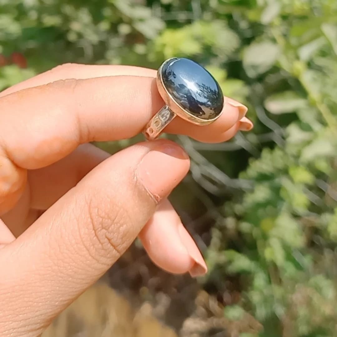 Hematite Gemstone Ring , Handmade Jewelry , Boho Silver Ring , 925silver Ring ,statement Ring ...