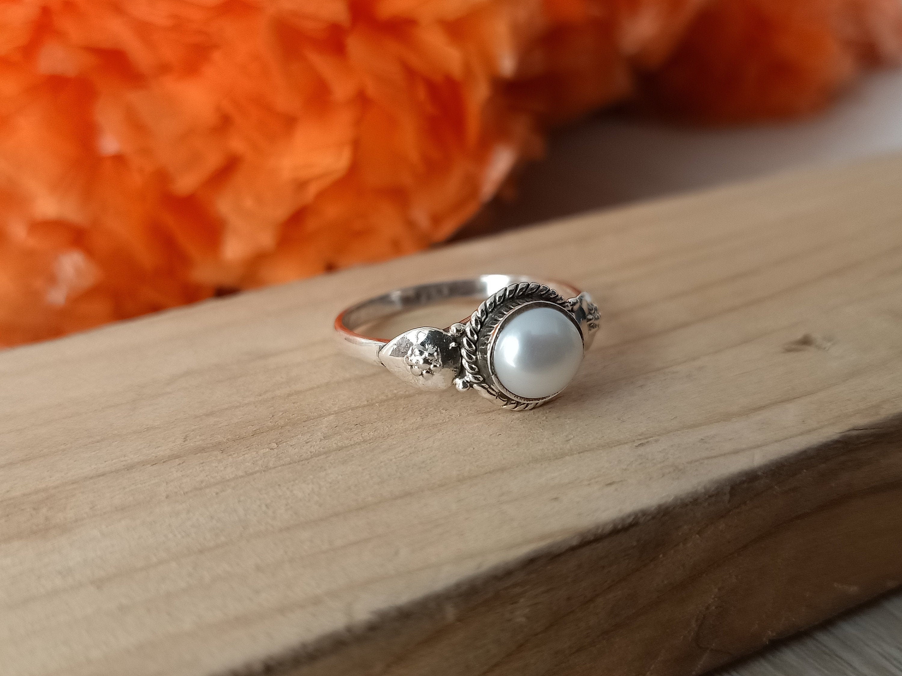 Pearl stone tiny ring handmade ring 925 sterling silver | Etsy