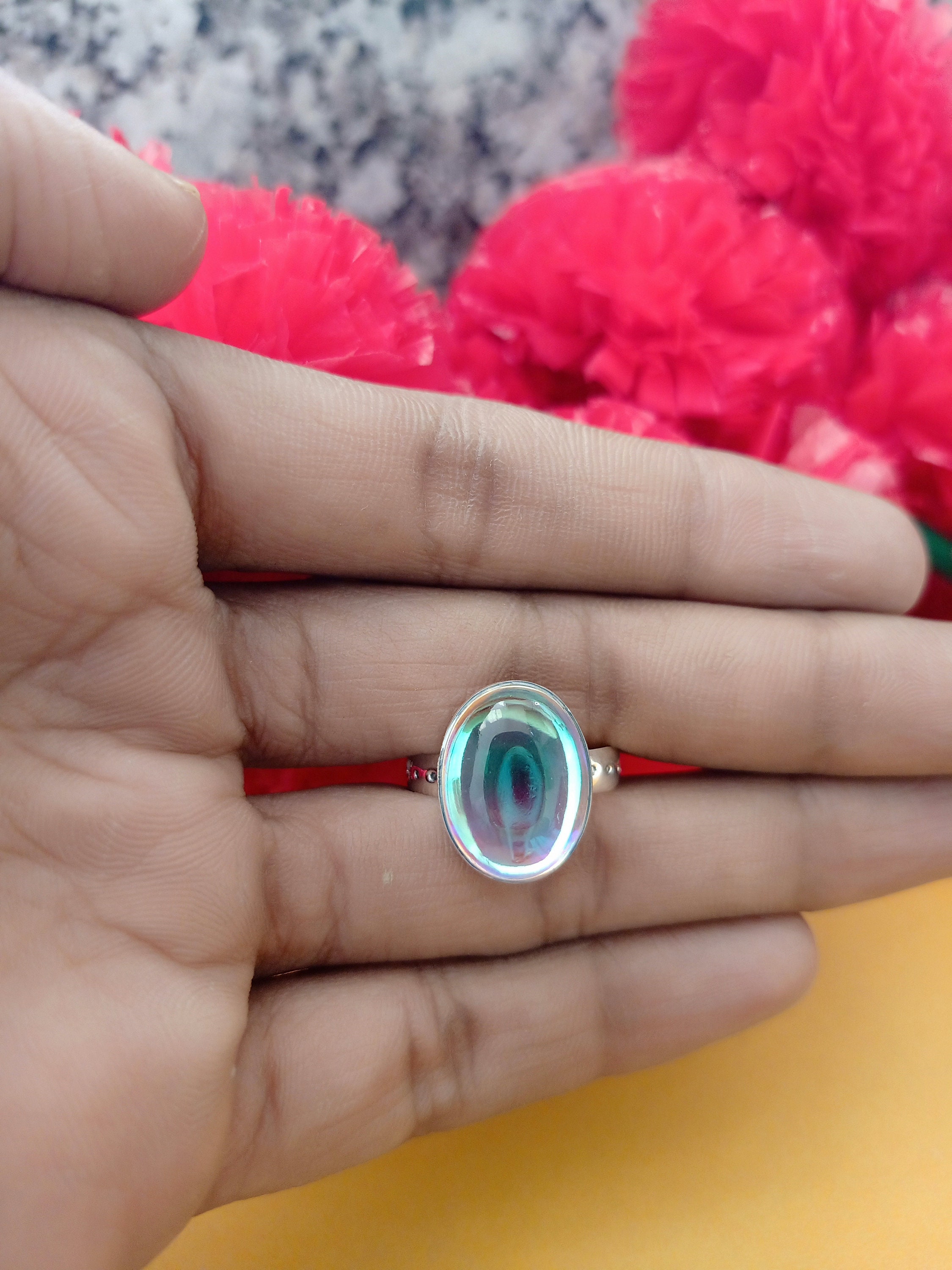 Rainbow Crystal Ring Unique Bohemian Ring Unique Silver | Etsy