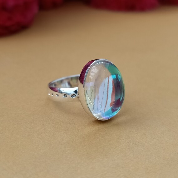 Rainbow Crystal Ring Unique Bohemian Ring Unique Silver | Etsy