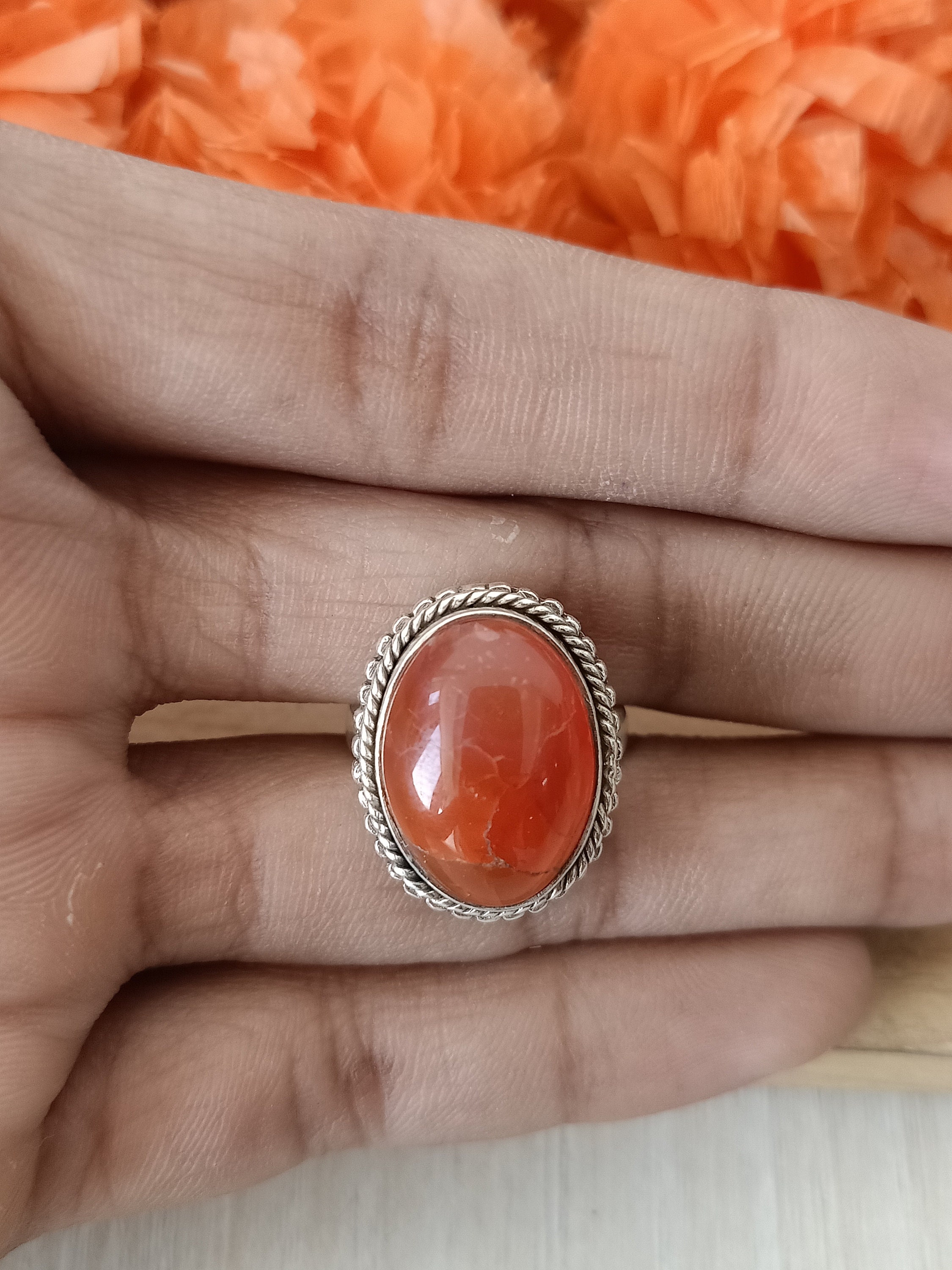 Boho Ring Karneol Ring Handgemachter Silber ring orange | Etsy