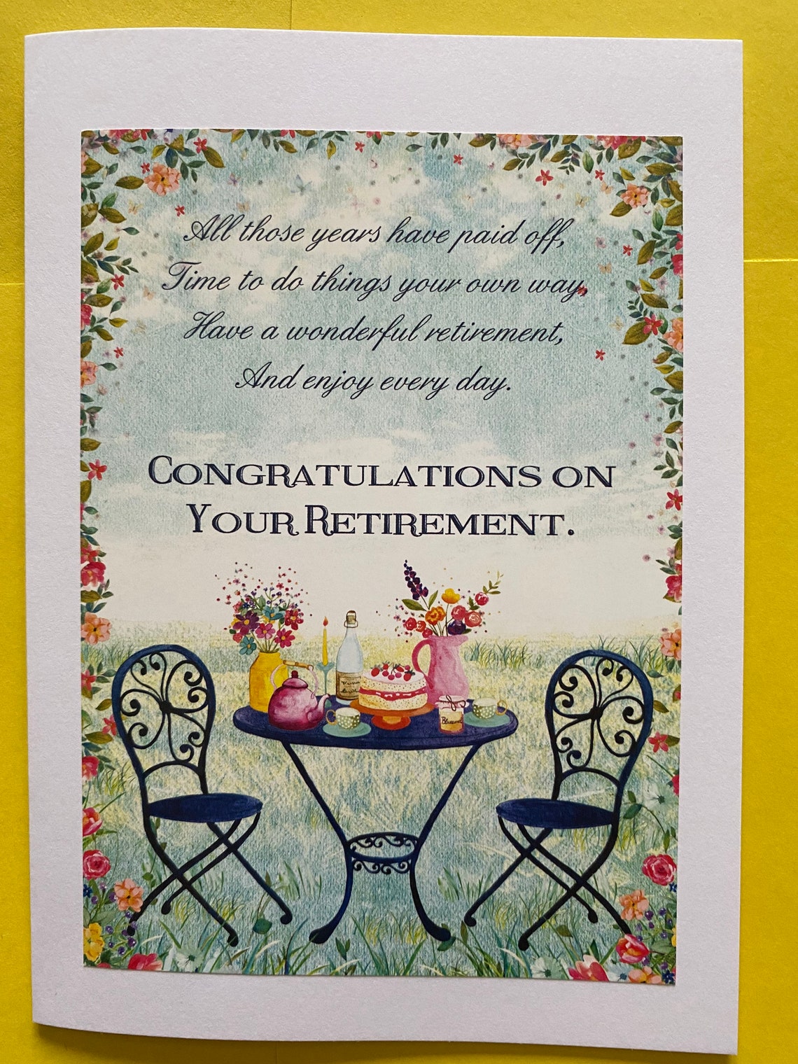 Happy Retirement Card. Wording & Flowers Theme. 7 X 5. - Etsy
