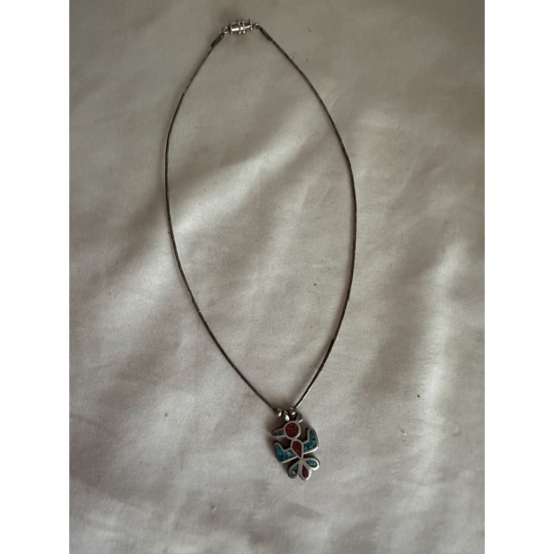 Vintage Crushed Turquoise Native American Thunderbird Sterling Necklace ...