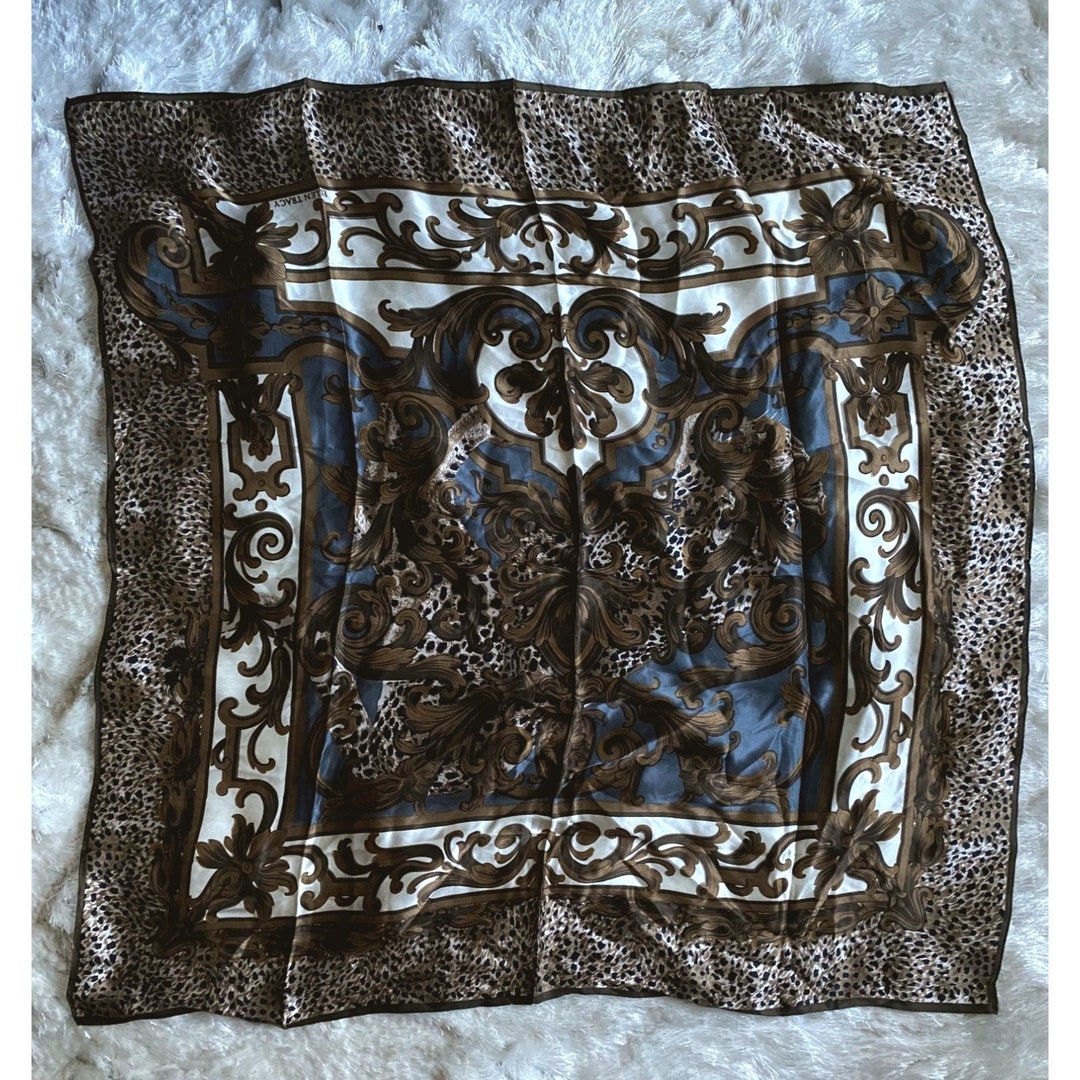 Ellen Tracy Silk Scarf 34 Square Brown - Etsy