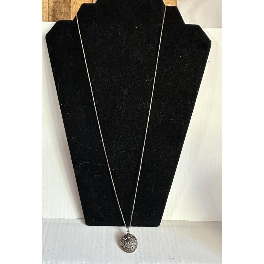Round Sterling Marcasite Pendant on Long Sterling Chain - Etsy
