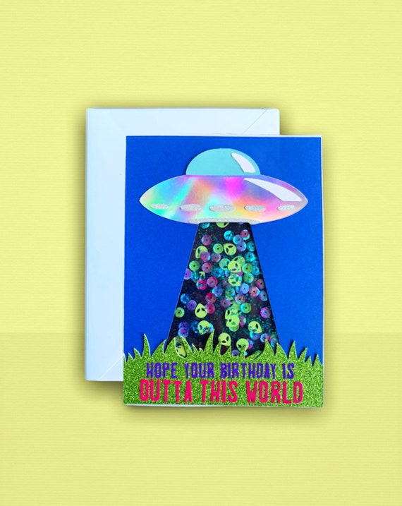 UFO Alien Birthday Card | Etsy