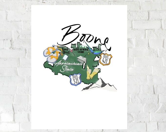 Boone, North Carolina Wall Art Watercolor Print Birthday/graduation ...