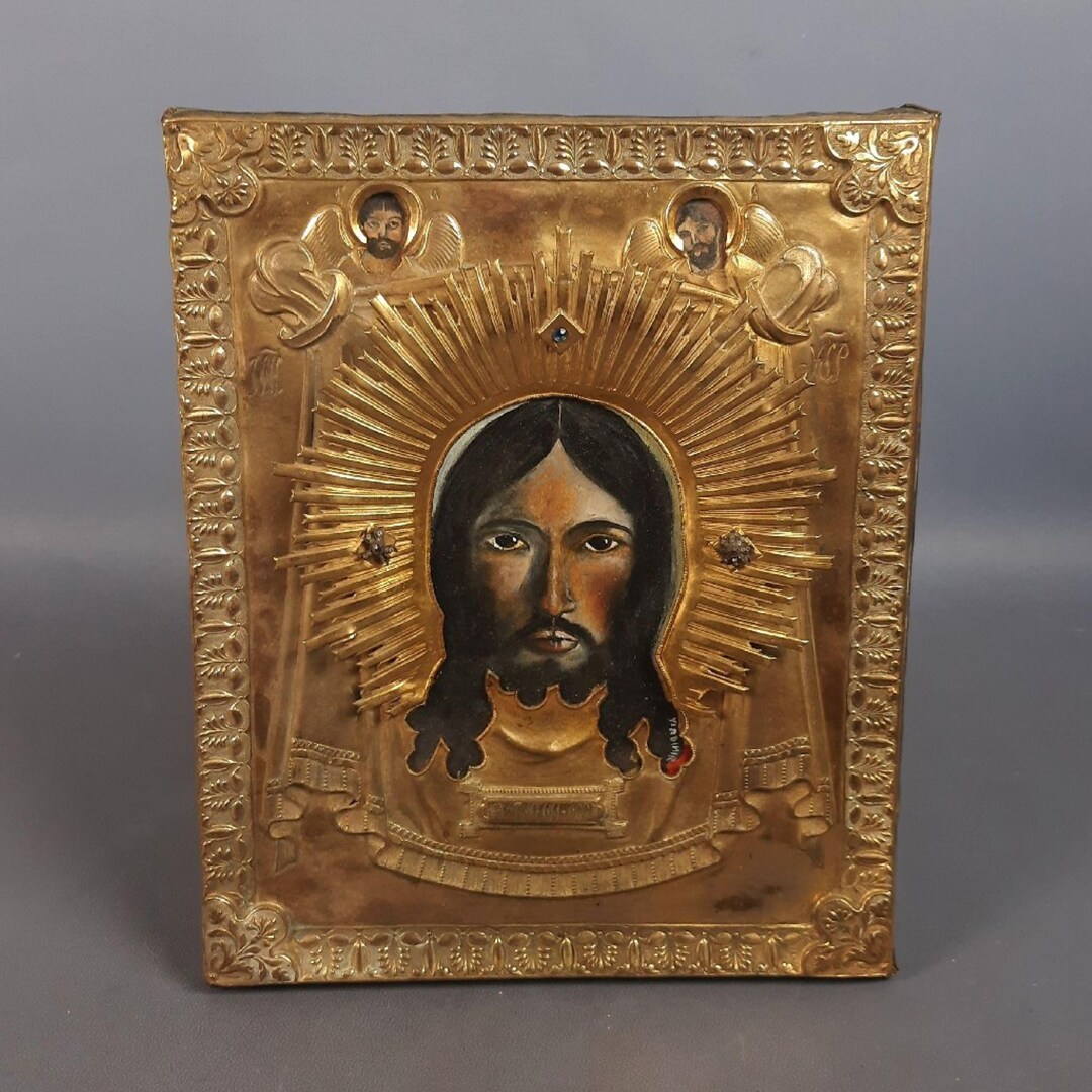 Ancient Sacred Icon of Jesus Christ, Oil Painting on Panel With Gilded ...