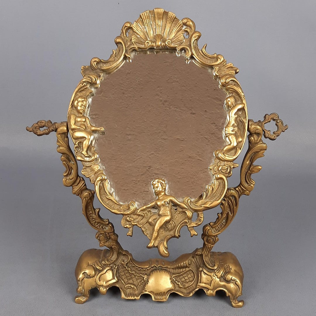 Victorian Style Brass Tilting Table Mirror With Vintage Reliefs 1960s ...