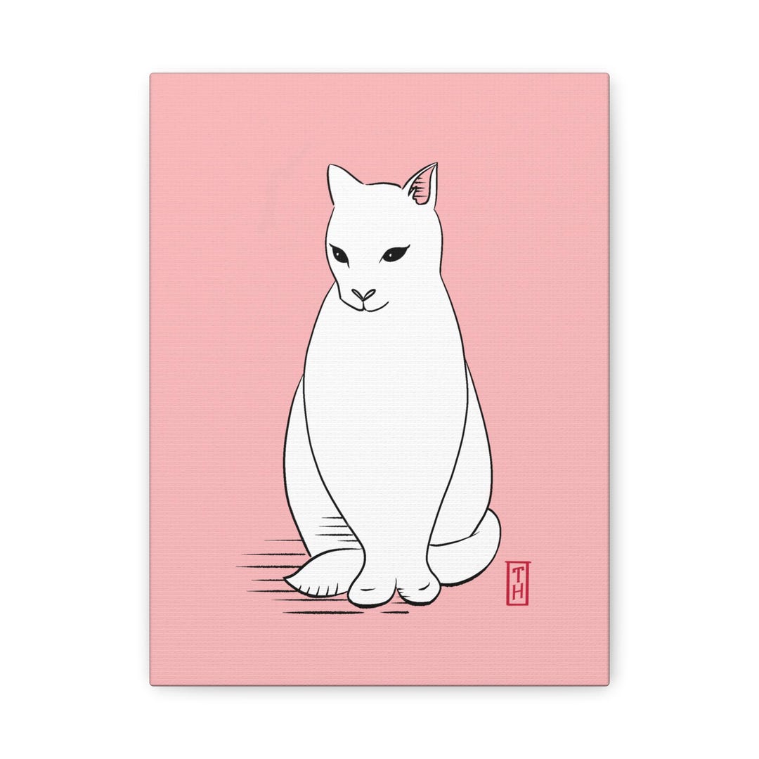 Sleek White Cat Art Print White Cat Prints Wall Art, Whimsical Art ...