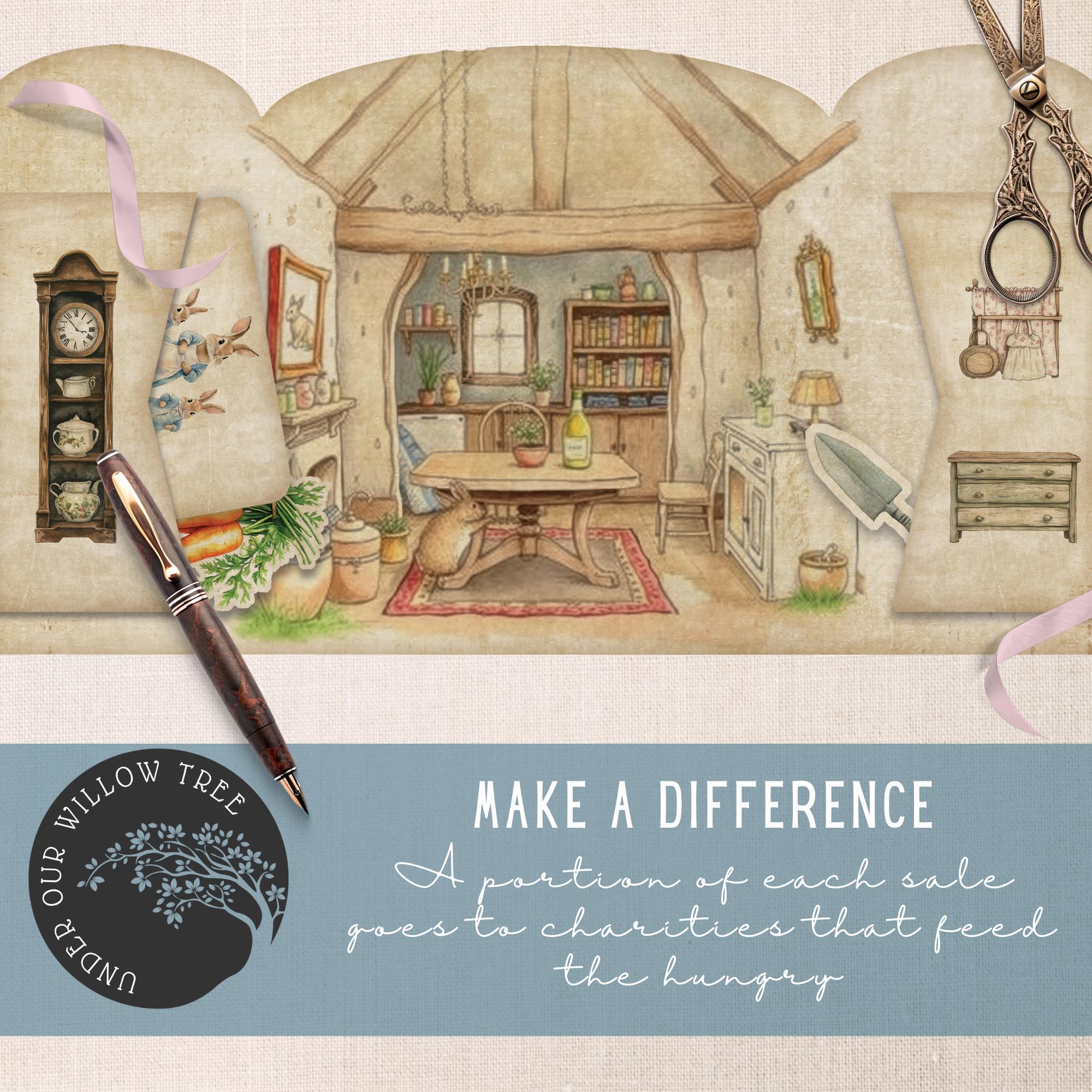 Peter Rabbit Cottage Junk Journal Folio Trifold DIY Fussy Cuts Ephemera ...