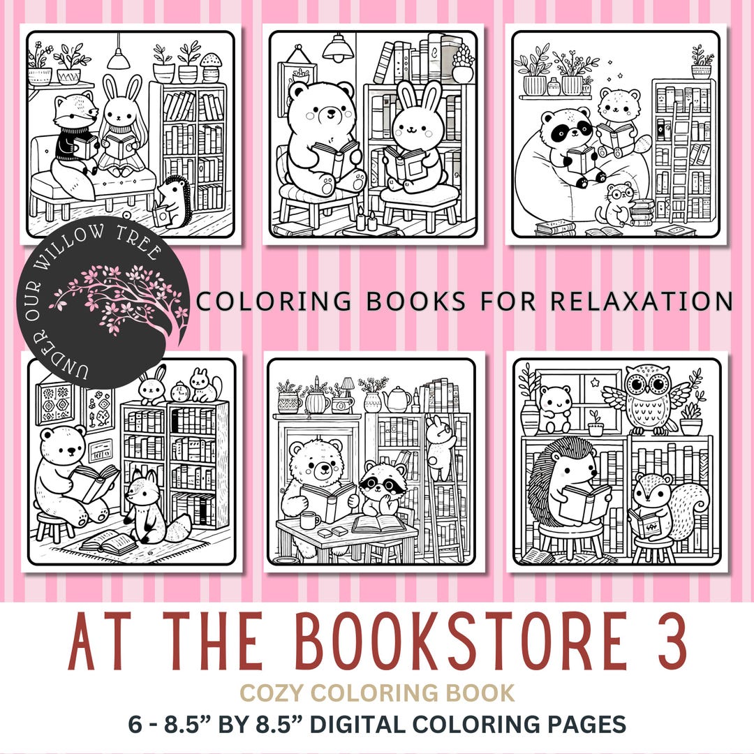 At the Bookstore Coloring Book Pages 6 Bold and Easy Hygge-inspired ...
