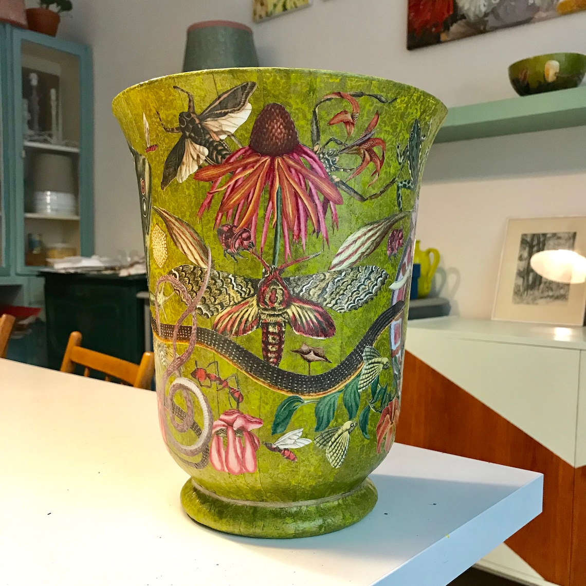 Big snakes Decoupage on glass Vase | Etsy