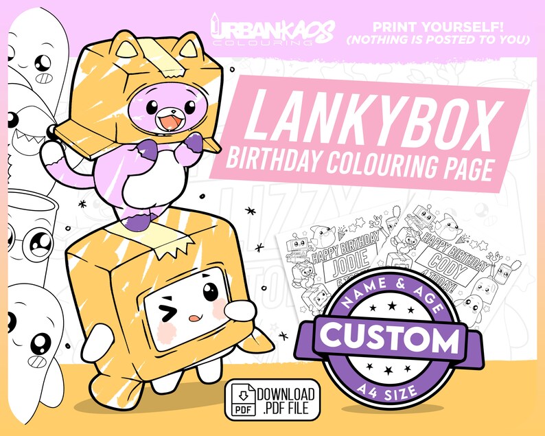 Lankybox Personalised Birthday Colouring Page / Placemat Urban Kaos ...