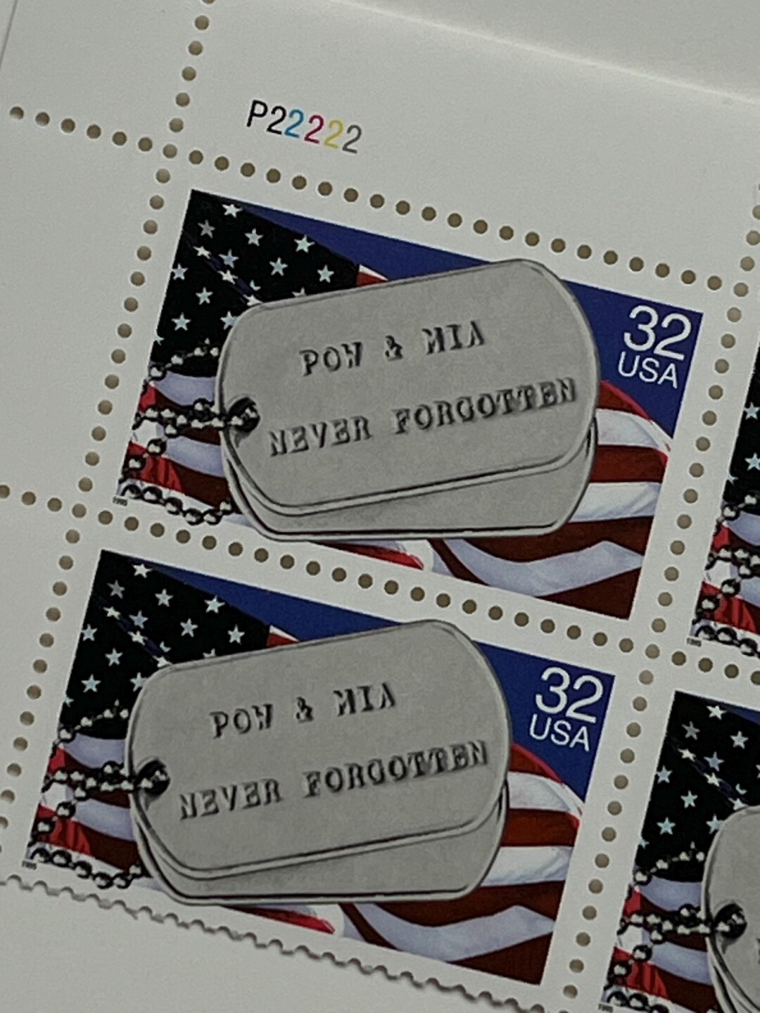 POW & MIA, Never Forgotten 32c US 1995 4 Stamp Plate Block: Dog Tags ...