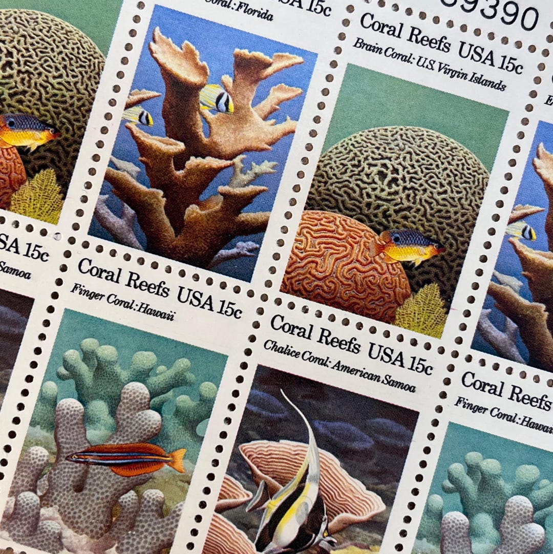 Vintage Coral Reefs Uncanceled US Stamps|se-tenant 1980 15c|full Sheet ...